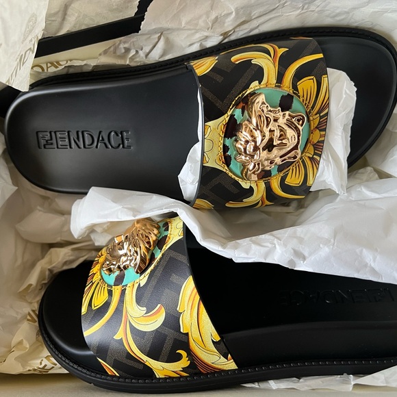 Fendi | Shoes | Fendace Gold Medusa Slides Limited Edition Brand New ...